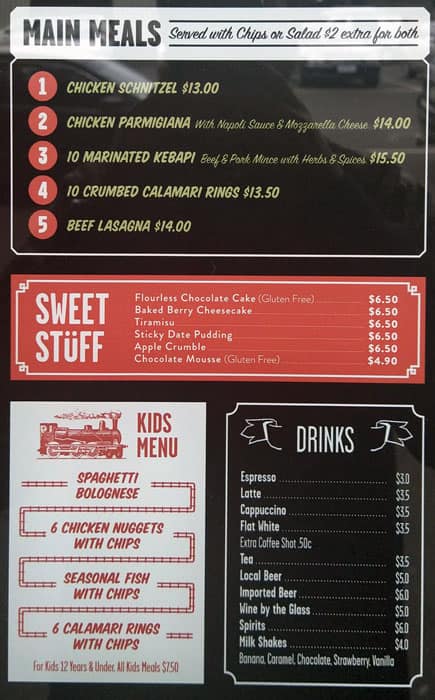 Menu at Pizza Train pizzeria, Newport, 2/22 Mason St