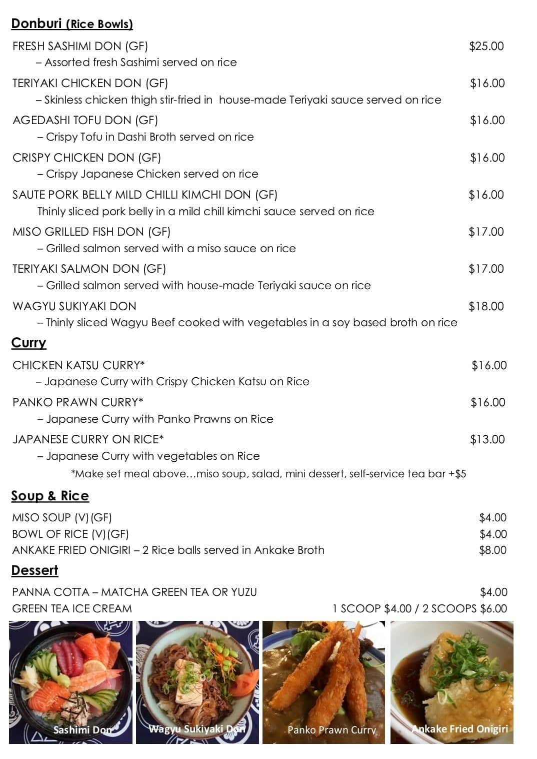 Menu at Ebisu Kitchen restaurant, Elwood