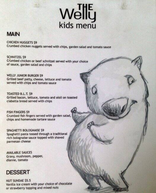 Menu at The Wellington Hotel restaurant, North Adelaide