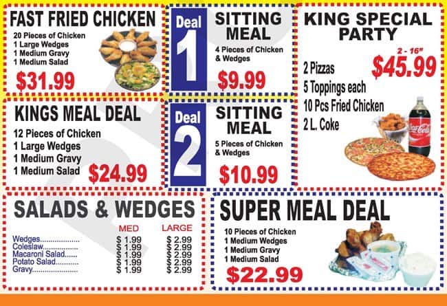 Carta de pizzería AB King, Calgary