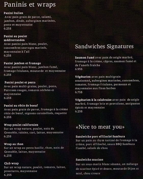 Menu at Moca Loca cafe, Gatineau, 25 ch de la Savane