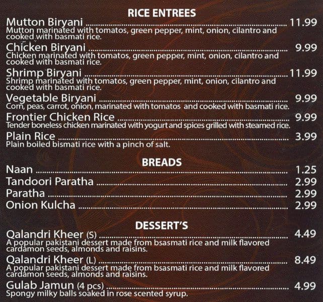 Menu at Usmania Restaurant, Chicago