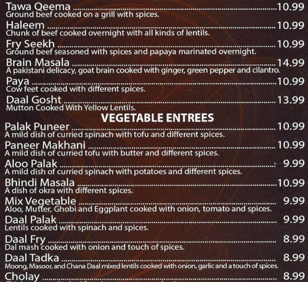Menu at Usmania Restaurant, Chicago