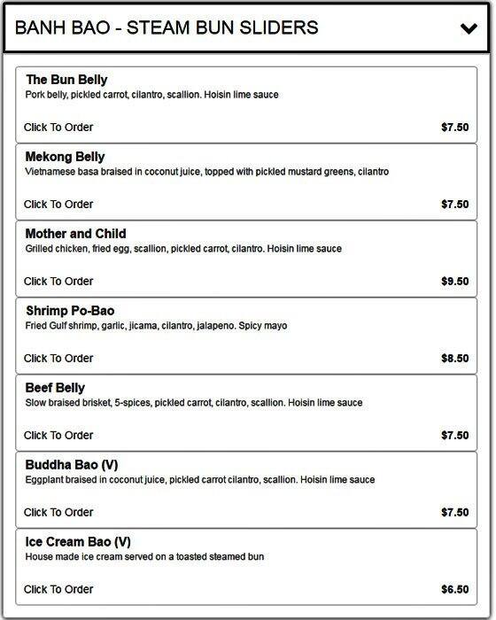 Menu at Bun Belly restaurant, Austin