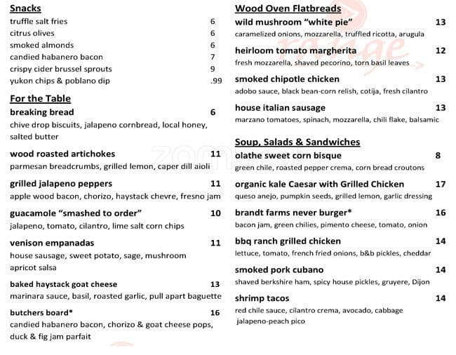 Menu at range Restaurant, Denver