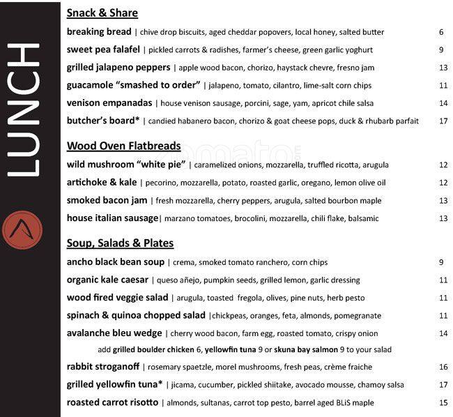 Menu at range Restaurant, Denver