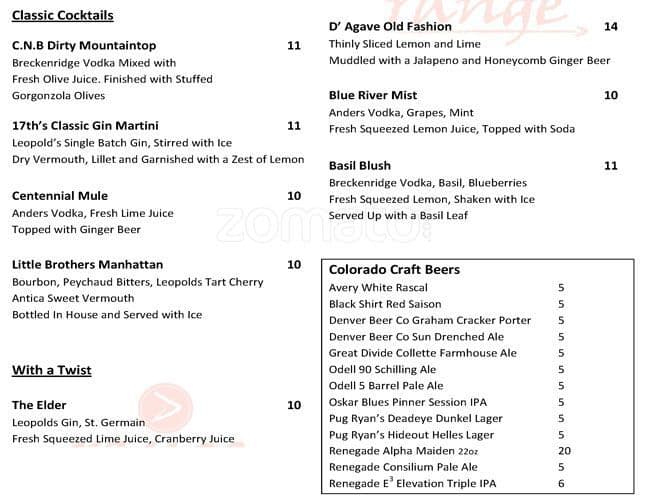 Menu at range Restaurant, Denver