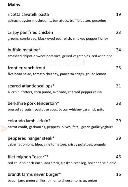 Menu at range Restaurant, Denver