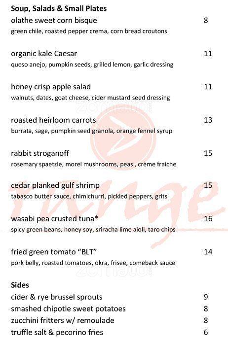 Menu at range Restaurant, Denver