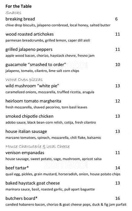 Menu at range Restaurant, Denver