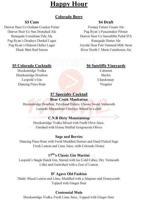 Menu at range Restaurant, Denver