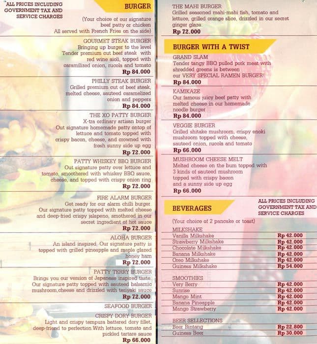 Menu at W Lounge cafe, Mengwi, Jl. Petitenget Kerobokan