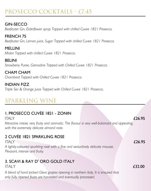 Menu at Gulshan restaurant, Tynemouth