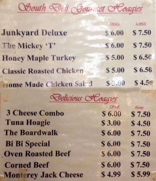 Menu at South Deli and Grocery, Philadelphia