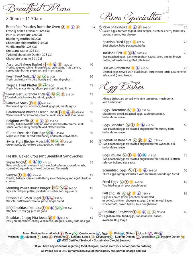 Menu of Revo Cafe - Anantara The Palm Dubai Resort, Palm Jumeirah, Dubai