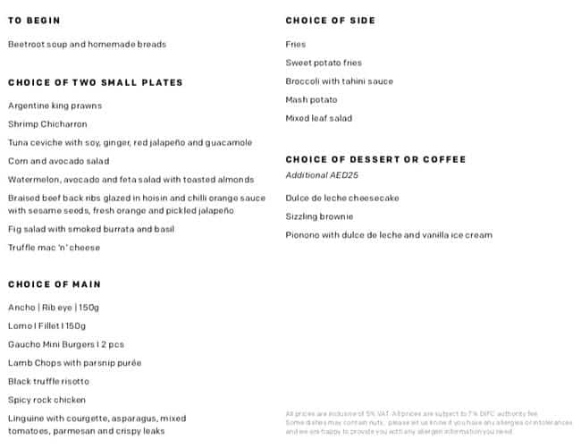 Menu at Iris DIFC steakhouse, Dubai