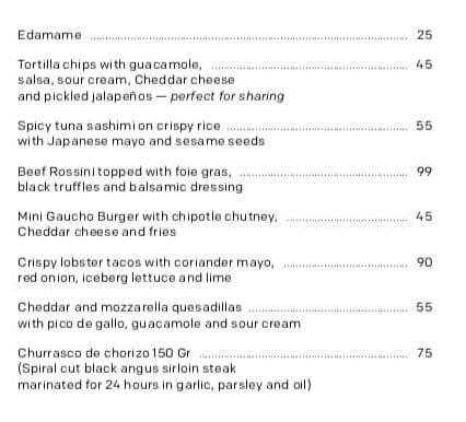 Menu at Iris DIFC steakhouse, Dubai