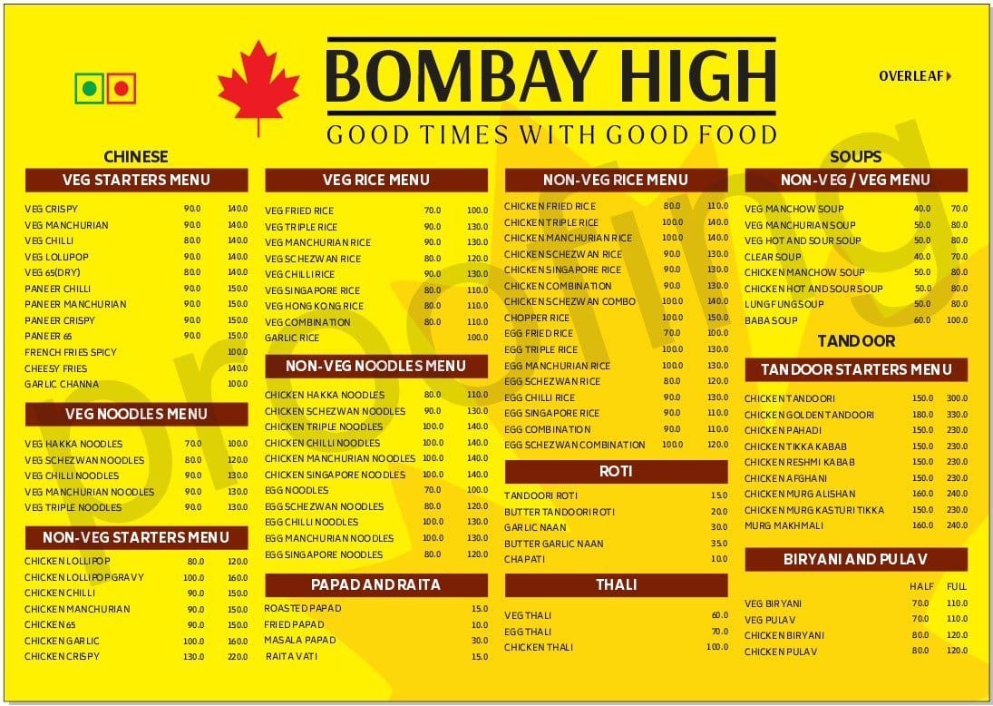 Menu of Bombay High, CBD-Belapur, Navi Mumbai