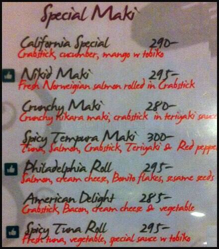 Menu at Shokuji restaurant, Makati, San Agustin Street