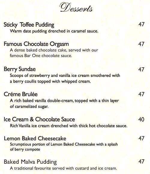 Menu at The Famous Butcher's Grill restaurant, Cape Town, 101 ...