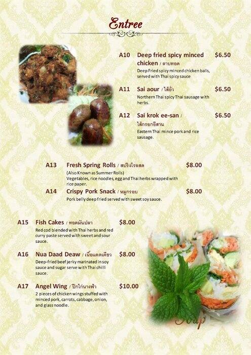Menu at Thai Tara restaurant, Wellington