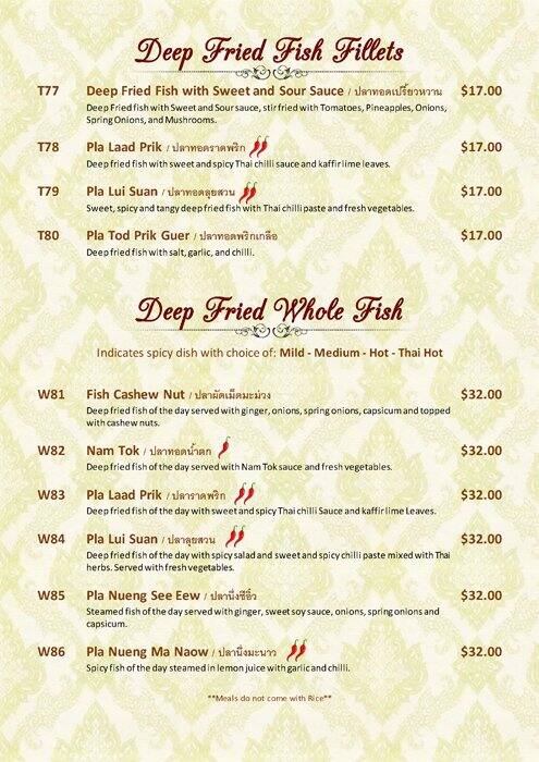 Menu at Thai Tara Restaurant, Wellington