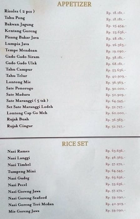 Menu at Java Village restaurant, Tangerang, Summarecon Mall Serpong 1