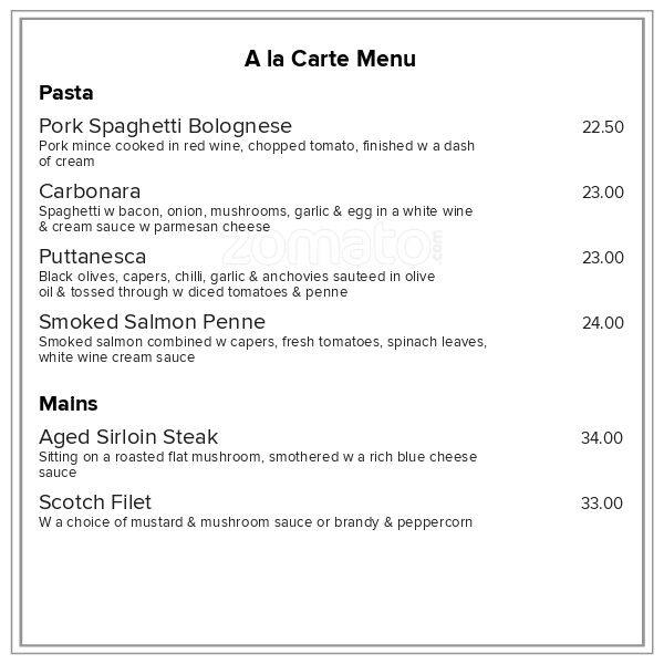 Menu at Amphora Cafe Bar, Tauranga