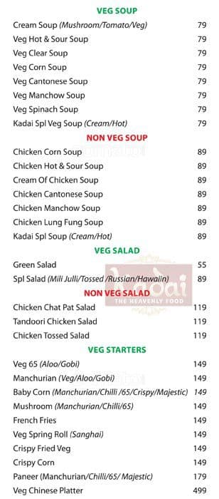 Menu at Kadai Restaurant, Hyderabad, F8W8+6R7