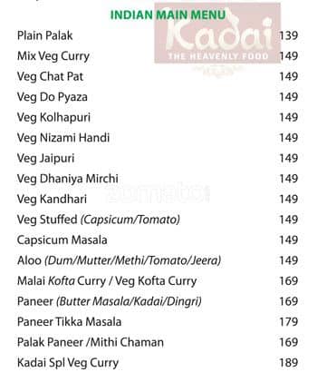 Menu at Kadai Restaurant, Hyderabad, F8W8+6R7