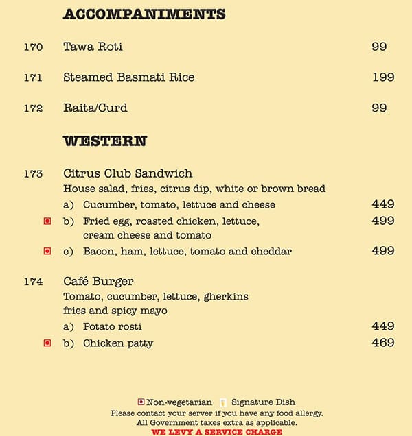 Menu at Citrus Café - Lemon Tree Premier, Jaipur