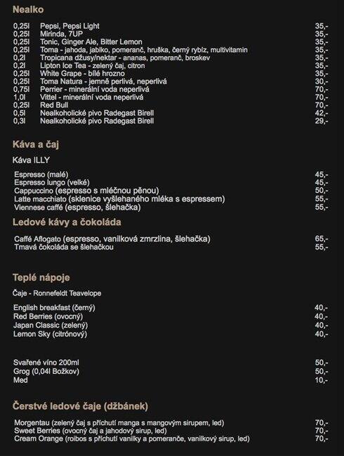 Menu at Restaurace Kobyla restaurant, Prague