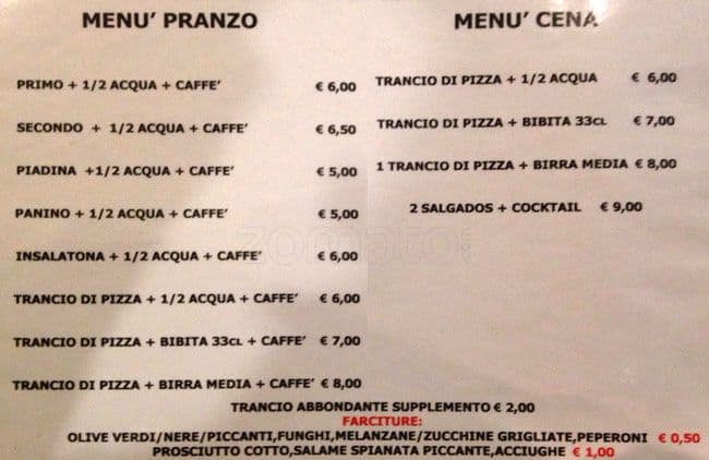 Menu at Moon pub & bar, Milan, Viale Murillo