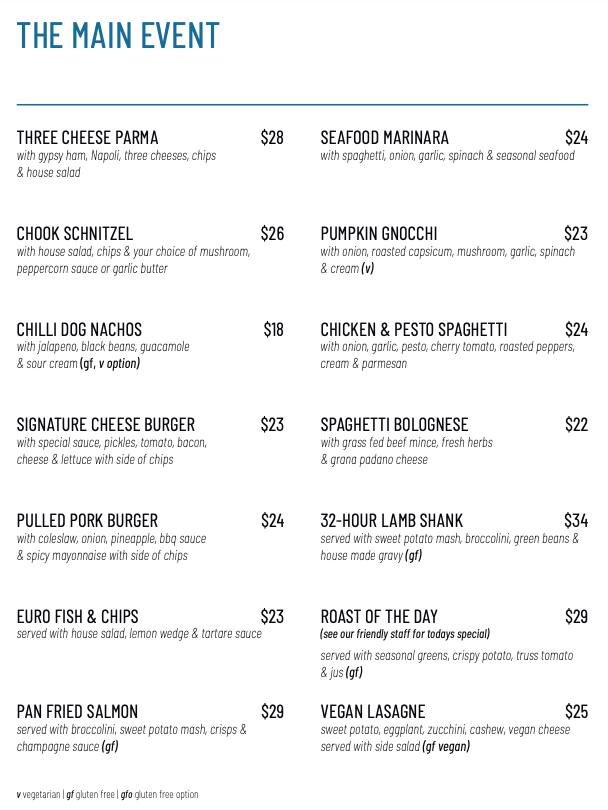 Menu at Aer Bar, Melbourne, 120 Exhibition St