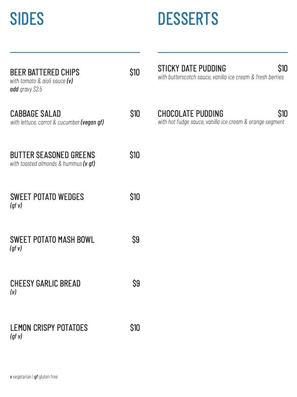 Menu at Aer Bar, Melbourne, 120 Exhibition St