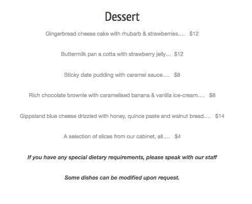 Menu at Ebony & Ivory restaurant, Geelong, 189 Moorabool St