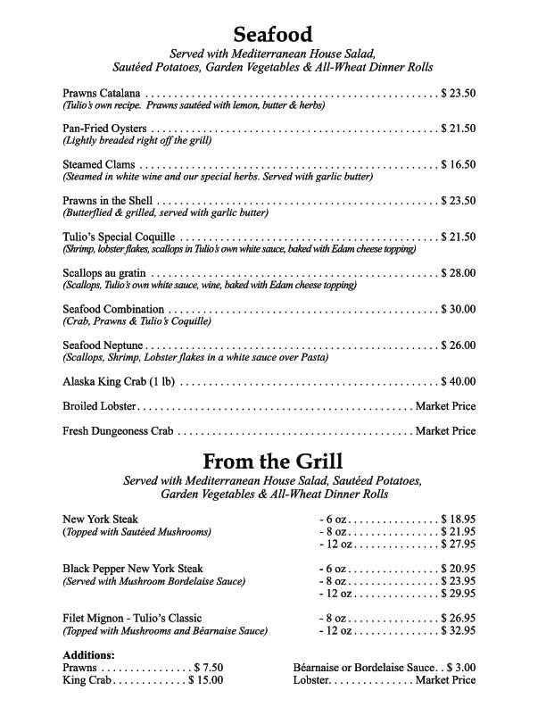 Menu at Tulio's Casita Ltd restaurant, Courtenay