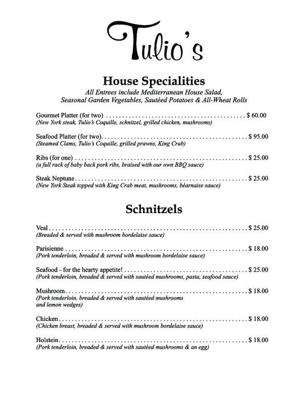 Menu at Tulio's Casita Ltd restaurant, Courtenay
