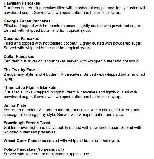 Menu at Original Pancake House restaurant, Scottsdale, E Camelback Rd