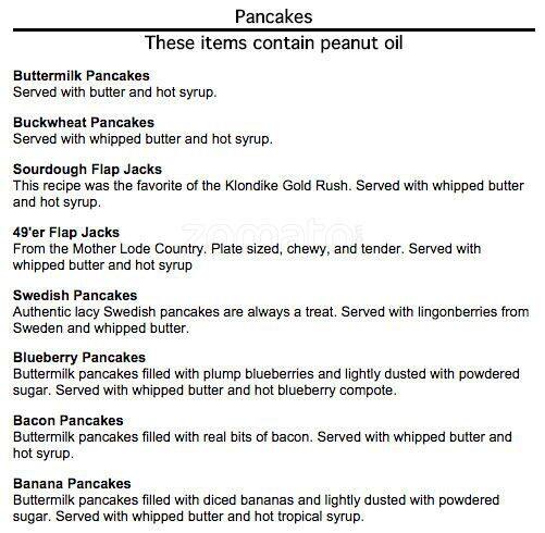 Menu at Original Pancake House restaurant, Scottsdale, E Camelback Rd