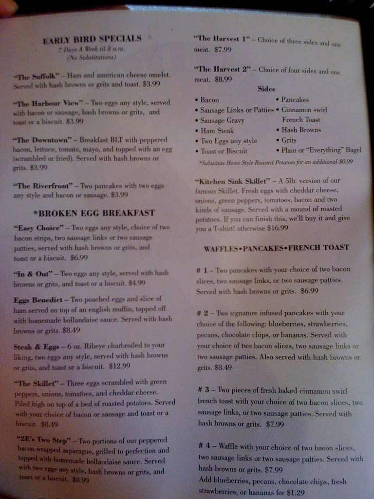 Menu at The Egg Bistro restaurant, Suffolk, Harbour View Blvd