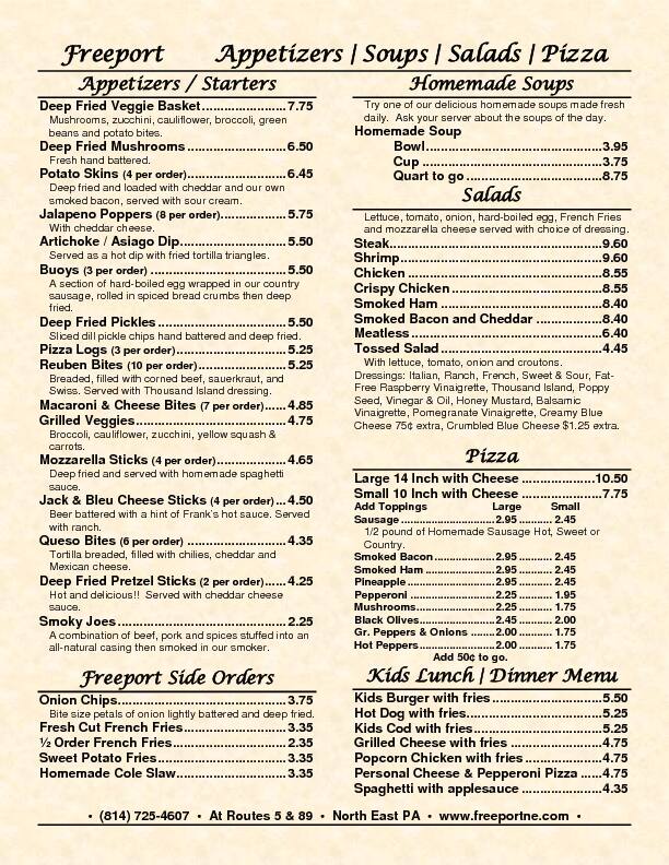 Menu at Freeport Restaurant, North East