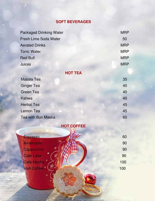 Menu of Iris Cafe, Amer Road, Jaipur