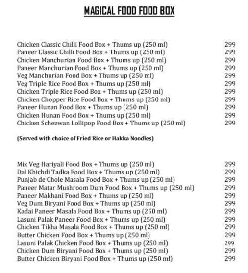 Menu of Magical Food Box, Khar, Mumbai