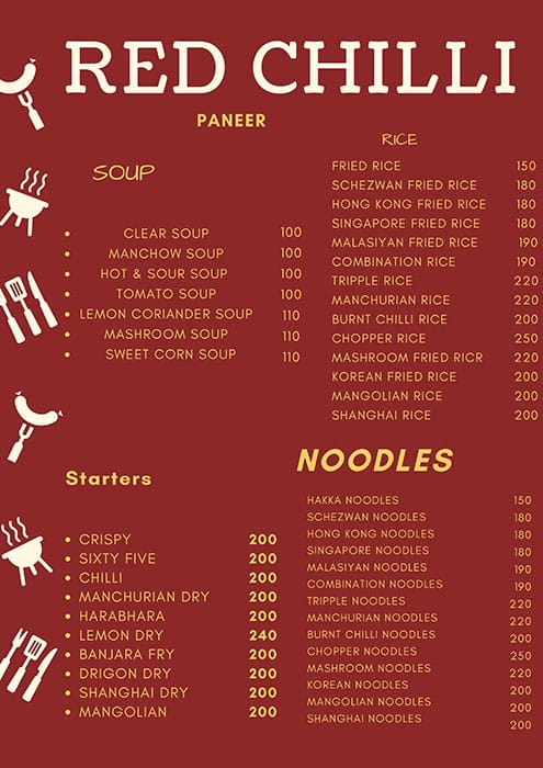 Menu of Red Chilli, Kandivali East, Mumbai