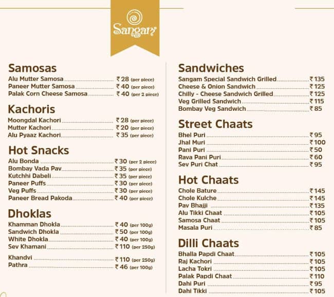 Menu of Sangam Sweets - Since 1964, Kalyan Nagar, Bangalore