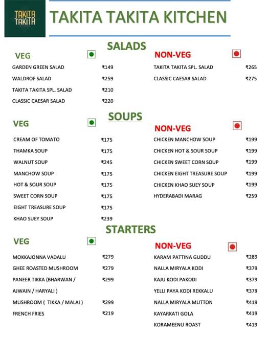 Menu of Takita Takita Kitchen, Kompally, Hyderabad