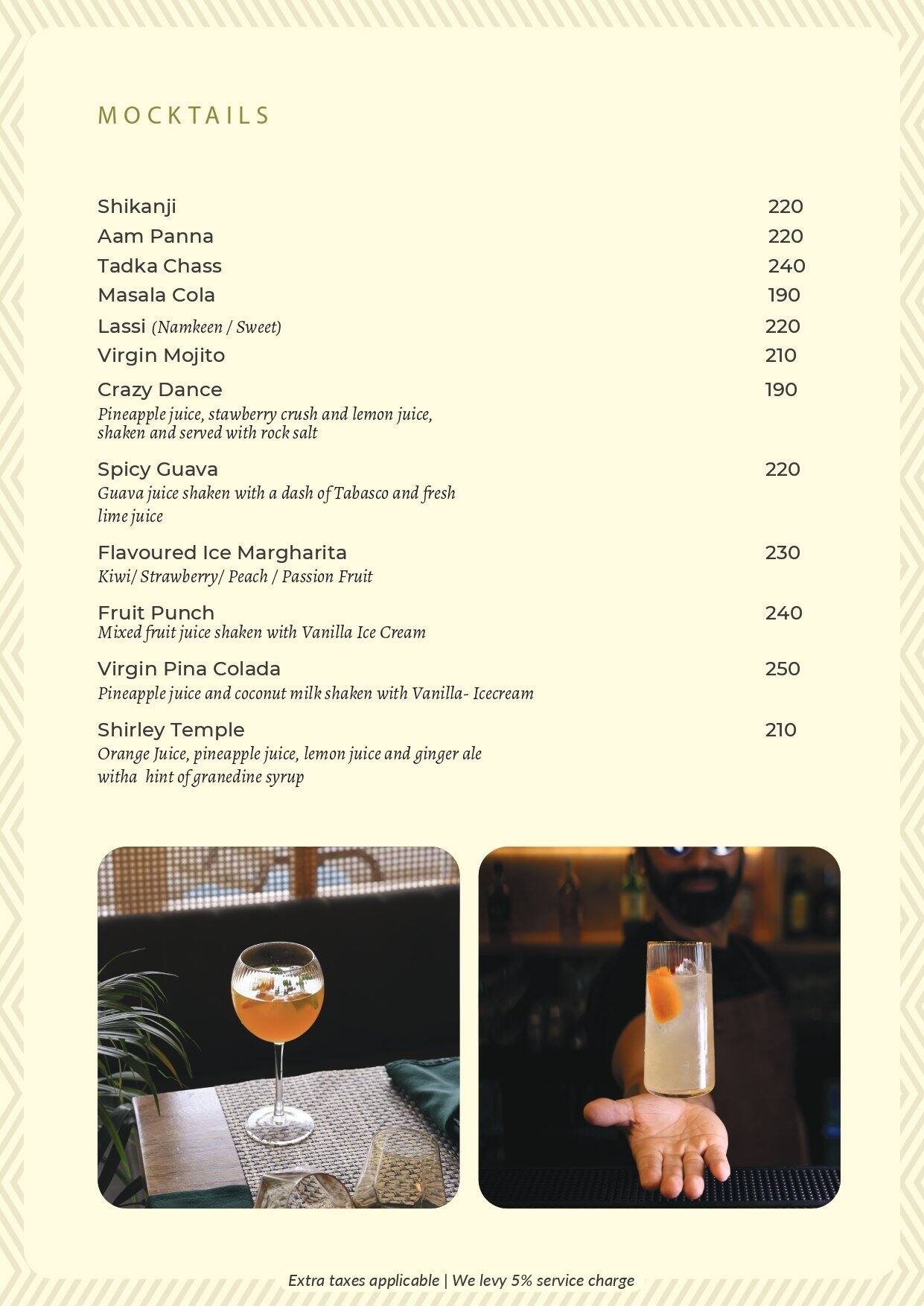 Menu of The Bend, Rajpur, Dehradun
