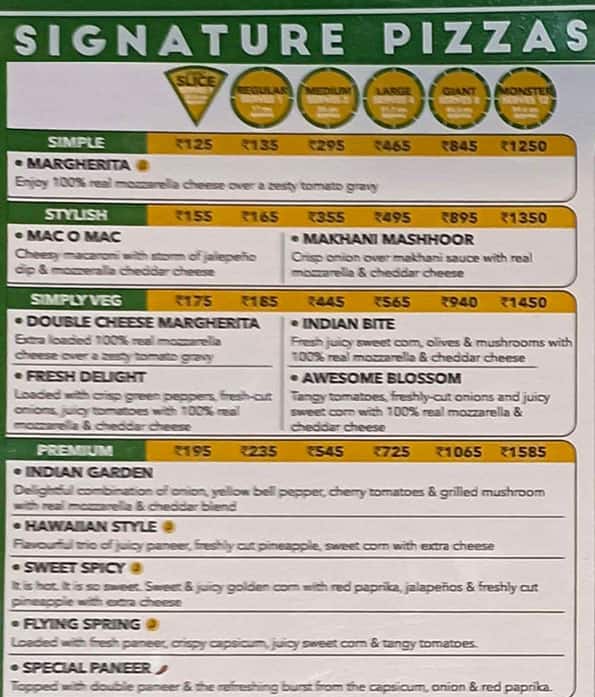 Menu of Martinoz Pizza, Infocity, Gandhinagar