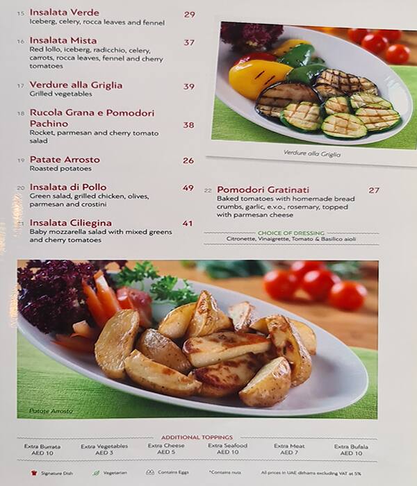 Menu at Tomato & Basilico restaurant, Dubai, 498Q+2WG